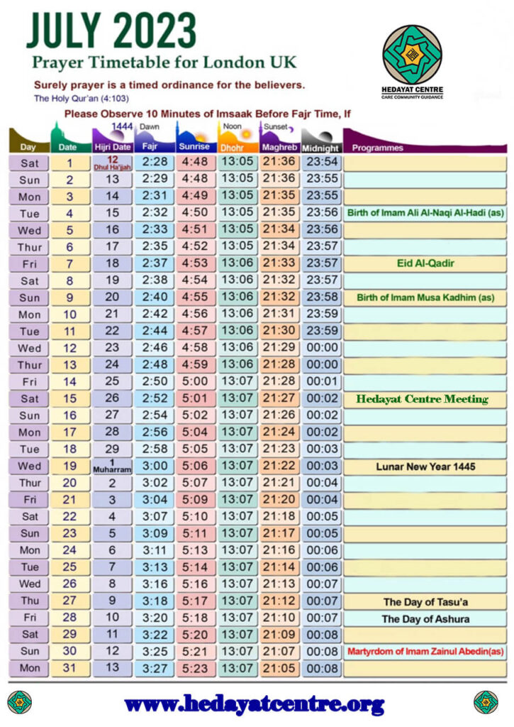Prayer Time - Hedayat Centre